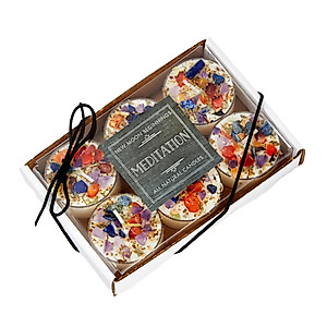 Meditation Candle by New Moon Beginnings - Crystal Candles - Soy Candle - Patchouli, Amber, Vanilla - Carnelian, Lapis Lazuli, Amethyst - Set of 6 Tealights (1 oz. Each)