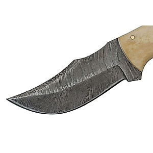 Szco Supplies 8.5” Stag Handle Damascus Steel Fixed-Blade Knife Outdoor Hunting Knife with Sheath