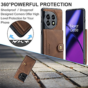 Hongxinyu Case for OnePlus 11 5G,Detachable Magnetic Basic Case Wallet Card Cash Slot Case Cover Functional Kickstand Compatible with OnePlus 11 5G 2023 (Brown)