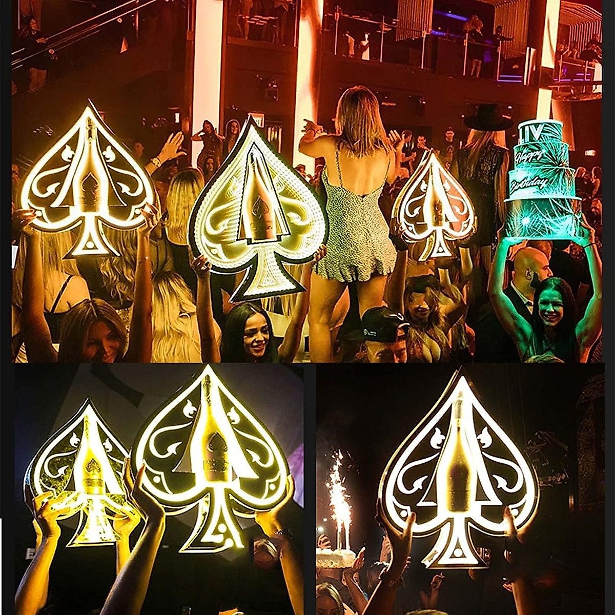 ZYLZHMCH LED Bottle Display Shelf, Ace of Spade Champagne Bottle Presenter Gradient Color and 7 Color Light Modes Flashing Shimmering Bottle Sparklers