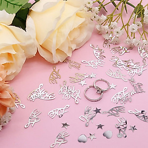 WenmthG 2.11 oz/ 60 g Silver Love Just Married Confetti, 800Pcs Wedding Table Confetti Decoration, Engagement Party Decorations, Glitter Confetti for Bridal Shower Wedding Bachelorette Party Couples