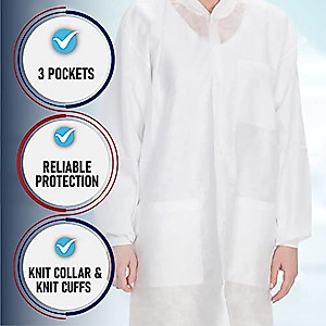 Medical Nation 10 Disposable Lab Coats - White Lab Coat for Women Men, Knee Length, Comfortable and Durable White Coat | Perfect For Use in Hospitals, Pharmacies, Labs, Clinics, at Home | Size Small
