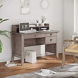 HOMCOM 47 Inches Computer Desk with Hutch, Writing Desk with Shelves and Drawers, Study Workstation for Home Office, Gray