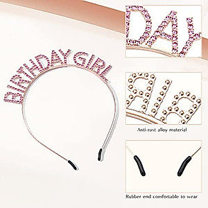 PQRUU Birthday Sash for Women Pink Birthday Girl Sash Glitter Birthday Sash and Tiara for Women Birthday Crowns for Women Happy Birthday Decorations Accessories Rhinestone Birthday Girl Headband