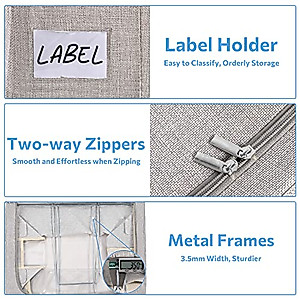 2 Pack Clothes Storage Bins - Foldable Metal Frame Storage Box - Stackable Linen Fabric Organizer Set with Carrying Handles