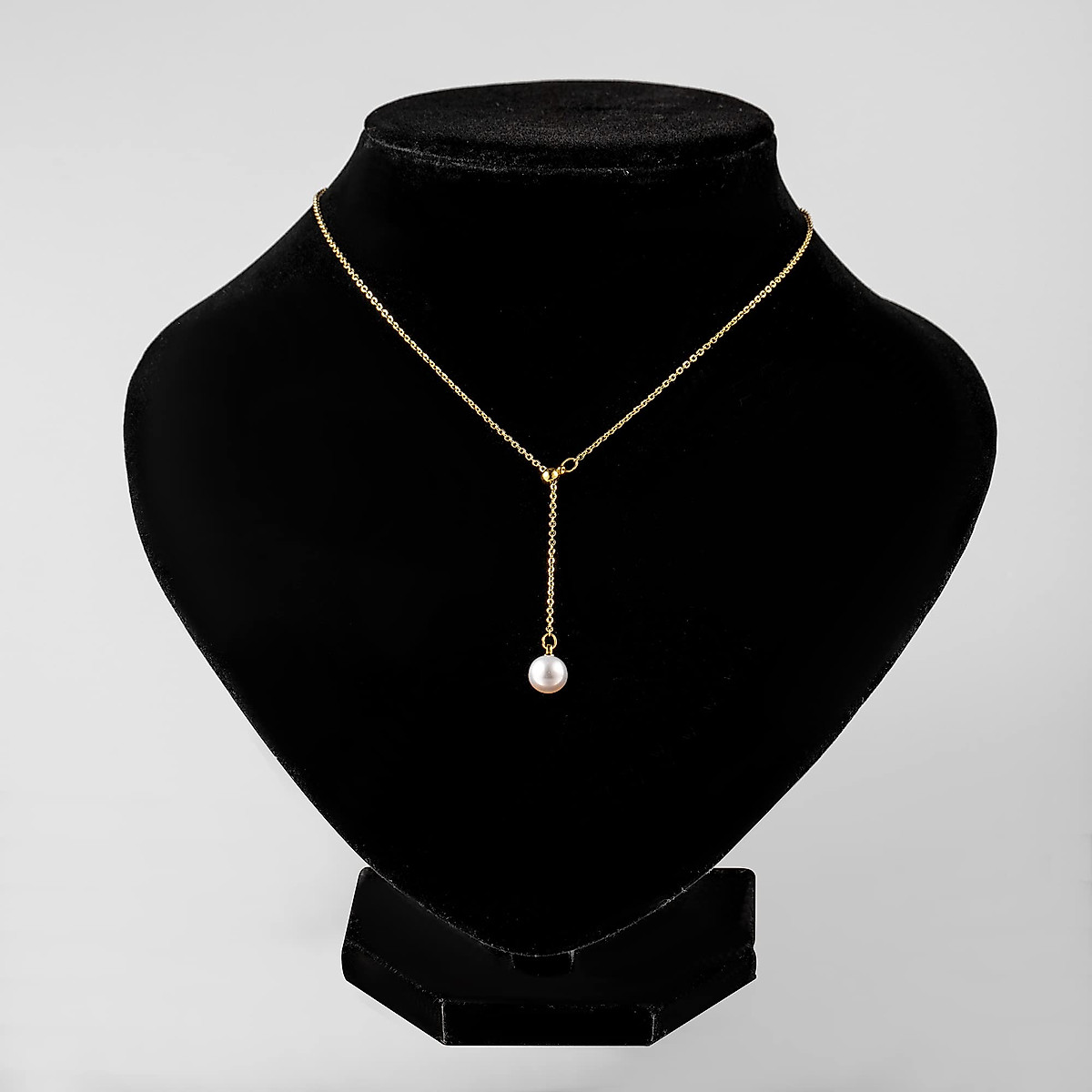 Cowlyn Y-Shaped Necklace 18K Gold Dainty Pearls Pendant Drop Long Chain Jewelry for Women