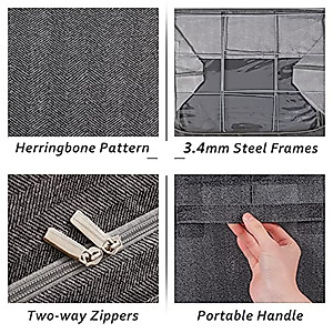 2Pack Stackable Storage Bins Oxford Frame Storage Box with Clear Window, Label Holder, Durable Carry Handles (36L,Grey)