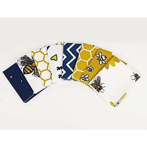 Soimoi 8 Pc Fat Quarter Bundle - Bee Print 18"x 22" DIY Patchwork- 100% Cotton Pre-Cut Quilting Fabric (Yellow & Blue)