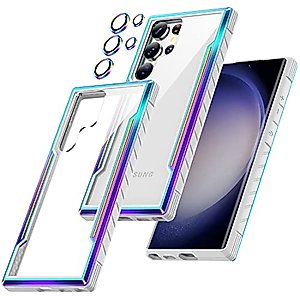 TIANNIUKE for Samsung Galaxy S23 Ultra Case, [with Camera Lens Protector] [Military Armor-Level Shockproof] Metal Silicone Shockproof Clear Phone Case for Galaxy S23 Ultra 6.8'' 2023 (Multicolor)