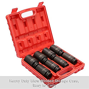 CASOMAN 1/2-Inch Drive Deep Spindle Axle Nut Impact Socket Set,12 Point, Metric, CR-MO, 29,30 32 34 35,36,38,39mm 8 Piece 1/2" Heavy Duty Impact Socket Set