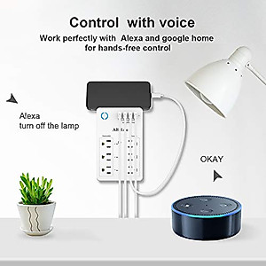 Smart Plug, USB Wall Charger, AHRISE WiFi Surge Protector with 4 USB Ports(4.8A/24W Total), 6-Outlet Extender(3 Smart Outlets), Compatible with Alexa Google Assistant for Voice Control