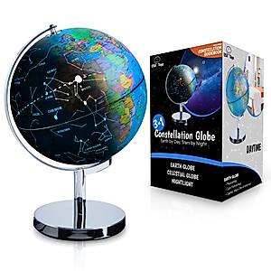 USA Toyz Illuminated Globe of the World with Stand - 3in1 World Globe, Constellation Globe Night Light, and Globe Lamp with Built-In LED, Easy to Read Texts, and Non-Tip Base, 13.5 Inch Tall