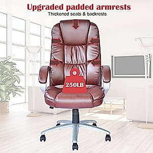 Ergonomic Office Chair Desk Chair 250 LBS Capacity High Back Adjustable Height Computer Chair w/Armrests Lumbar Support, PU Leather Rolling Swivel Task Chair Modern Executive Home Desk Chair(Brown)