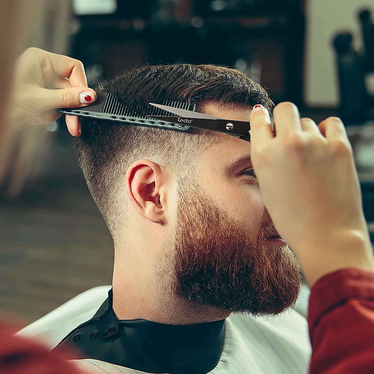 Tecto Barber Scissors, Professional 6.6 inches Stainless Steel Hair Cutting Scissors, Extra Sharp Hair Cutting Scissors For Men/Women with free leather case.