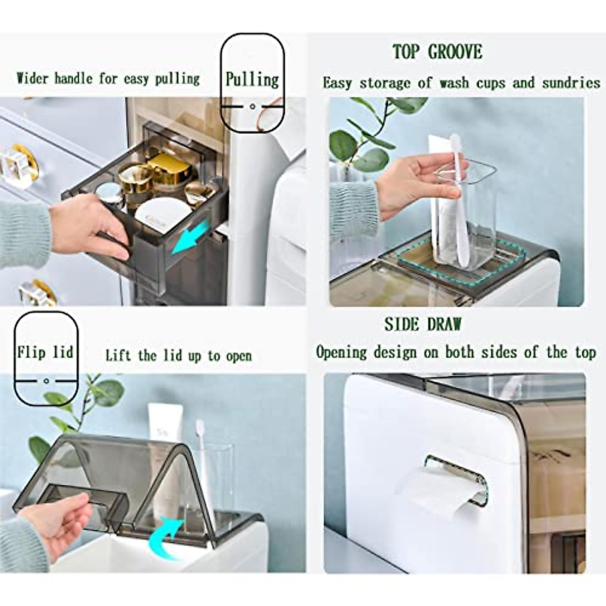 QQXX Freestanding Bathroom Floor Cabinet,Large 2/3/4 Tier Narrow Dresser,with Clear Drawers & Wheels Slim Toilet Storage Drawers Tower,for Small Spaces and Gaps, Toilet Bathroom Storage Floor Cabinet