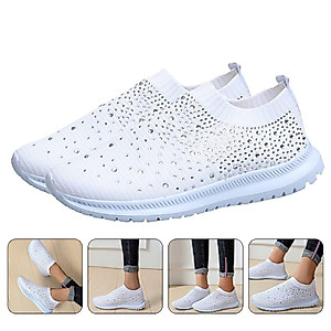 1pair Rhinestone Sneakers Miss White Sole: Rubber Simple