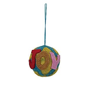 Creative Co-Op Round Wool Felt Globe Ornament with "Joy" Message, Multicolor