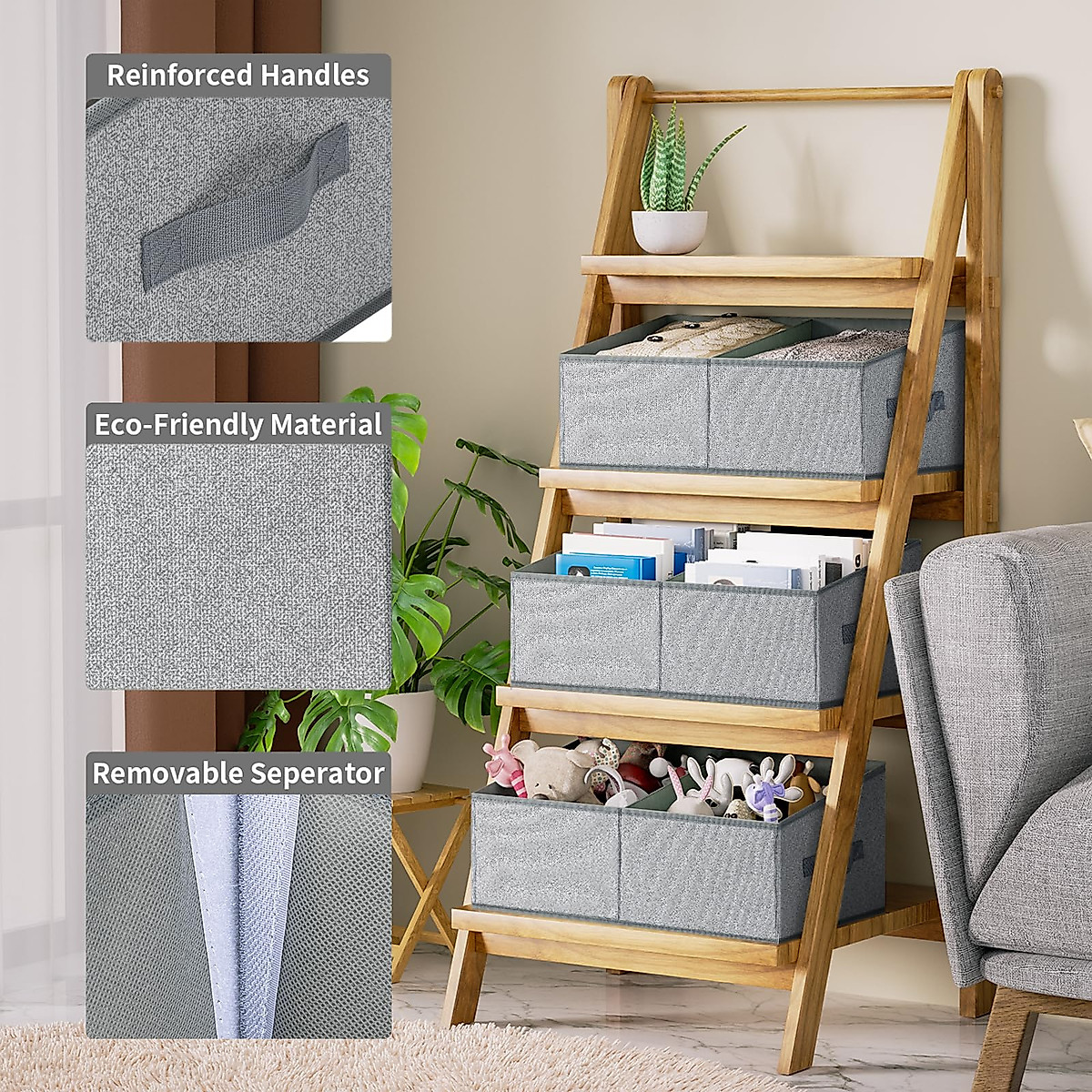 DIMJ Trapezoid Storage Bins, 3 Packs Large Closet Baskets, Foldable Fabric Baskets for Clothes, Baby Toiletry, Toys, DVDs, Books