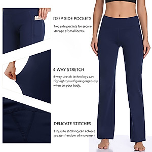 DAYOUNG Bootcut Yoga Pants for Women Flare High Waist Tummy Control Non See-Through Bootleg Workout Yoga Pants Pants-Y60-Navy Blue-M