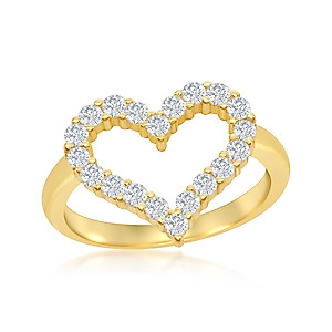 Open Heart Simulated Diamond CZ Ring Silver/14k Gold Plated/14k Rose Gold Plated Sterling Silver Valentines Jewelry for Women or Teens-gold-6