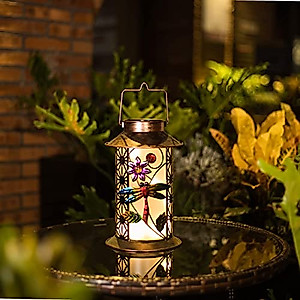 RUILAIYA BOAER Garden Solar Lantern Lights Outdoor Hanging Dragonfly Retro Metal LED for Outdoor Table Patio