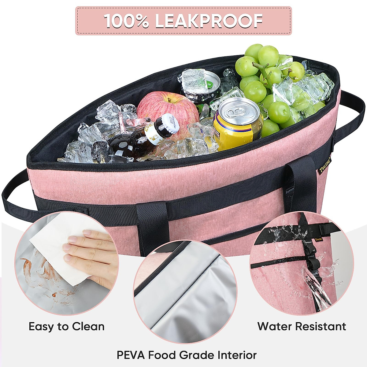 BALEINE Large 45-Can Cooler Bags Insulated, PEVA Soft Cooler Tote Bag, Insulated Grocery Bags with Zippered Top (10.5 Gallon, Grey)