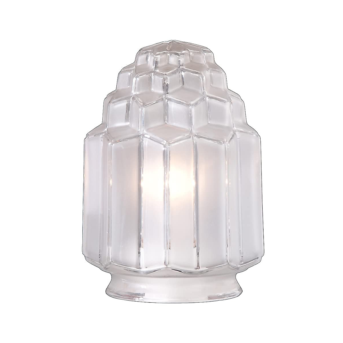 B&P Lamp® 3 1/4 Inch Fitter Art Deco Style Glass Lamp Shade with Skyscraper Frosted Design for Table Lamps