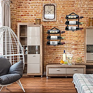 YALINKA 2Pcs Wall Mounted Wine Stemware Rack, Metal Hanging Wine Glass Display Holde Holds 3 Bottles, Elegant Storage for Kitchen Dining Room Bar Wine Cellar