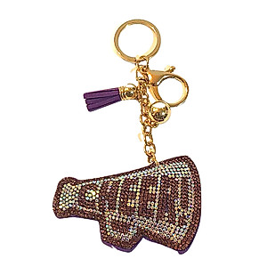 Popfizzy Pink Cheer Keychain for Girls, Bling Cheerleader Backpack Key Chain, Rhinestone Bag Charms, Keyring Key Fob