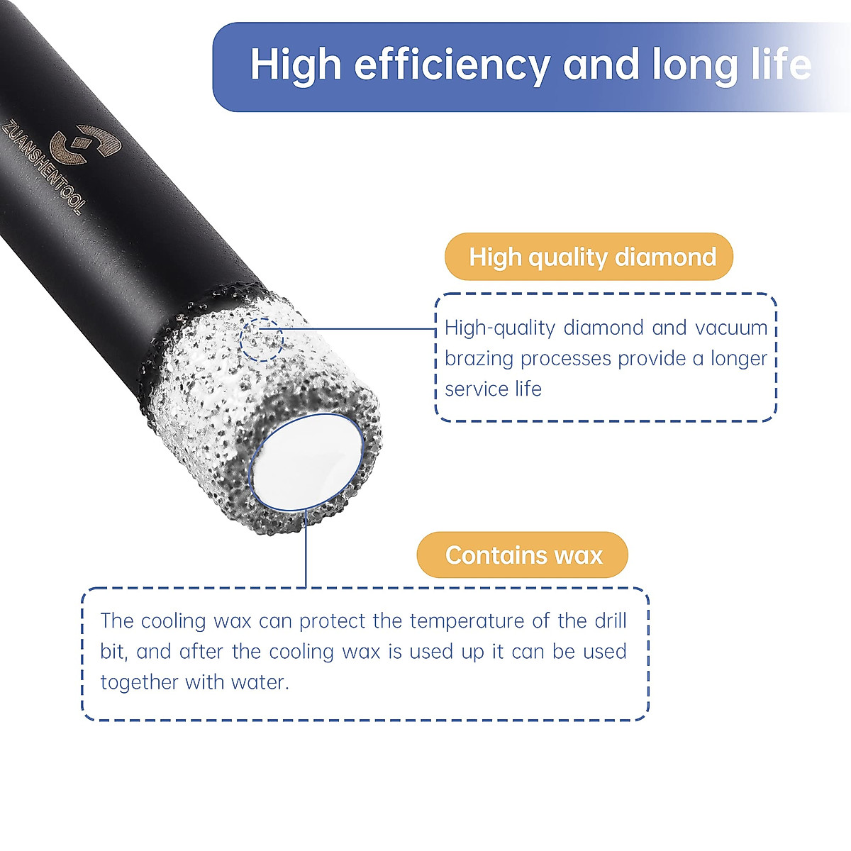 Diamond Drill Bits Set, 5 Piece Dry Diamond Hole Saw with Quick Change Hex Shank for Granite Ceramic Marble Tile Stone Glass Hard Materials (not for Wood) 1/4, 5/16, 3/8, 1/2 inch