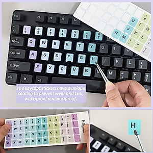 2Pcs PVC English Keyboard Replacement Letter Stickers, Colorful Background and Black Lettering, for 10-17inch Desktop Laptops(C)