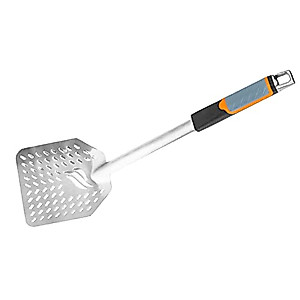 Blackstone 5282 Frying Tongs and Skimmer Spatula Set for Barbeque and Grilling 1 Long Handled Tong with Square Hang Loop, 1 Large Slotted Air Fryer Basket Scoop, Stainless Steel, Silicone Grip