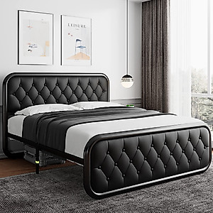 iPormis Full Size Metal Bed Frame with Leather Headboard, Heavy-Duty Platform Bed Frame, Thicker Metal Steel Slats Support, 12'' Under-Bed Space, Noise-Free, Easy Assembly, Black