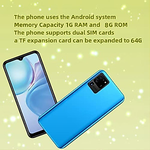 zsddzzy 6.52 inch Screen，Speak8c，Android Smartphone ，Dual SIM Card，1GB RAM 8GB ROM，Only Supports Dual SIM Card Frequency Band of 3GWCDMA ：850/2100MHZ，Unlocked Cell Phone（Blue）