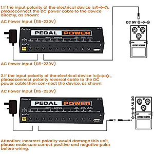 Asmuse Guitar Pedal Power Supply, 10 Isolated DC Output for 9V/12V/18V Guitar Bass Effects Pedals with Built-in USB Charging Port for Phone iPhone Pad iPad