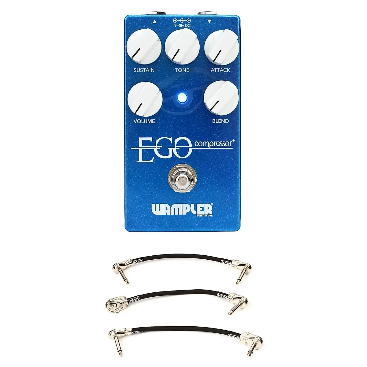 Wampler Ego Compressor Pedal with Blend Control with 3 Patch Cables Bundle