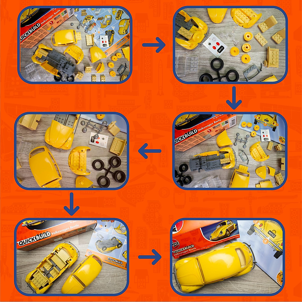 Airfix Quickbuild Volkswagen Beetle Yellow Brick Building Model Kit, Multicolor