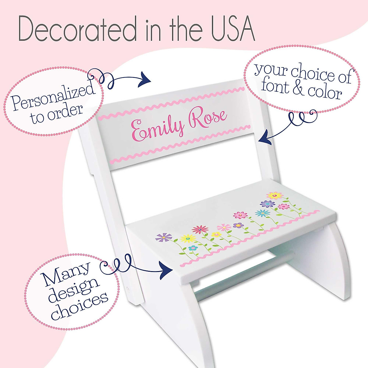 My Bambino Personalized Princess Castle Step Stool Bench Seat for Girl's