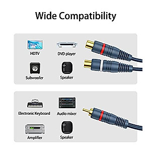 DteeDck RCA Splitter 1 Male 2 Female 2 Pack, RCA Y Splitter RCA Cable Audio Video Splitter Adapter Extension Cord 0.2M/0.65ft for Subwoofer Speaker