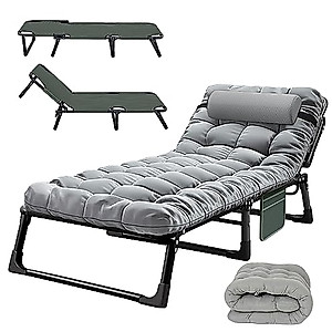 Soliles Portable Folding Camping Cot, Adjustable 4-Position Adults Reclining Chairs with Mattress,Outdoor Patio Folding Lounge Chair Sleeping Cots Bed, Perfect for Camping, Pool, Beach, Patio
