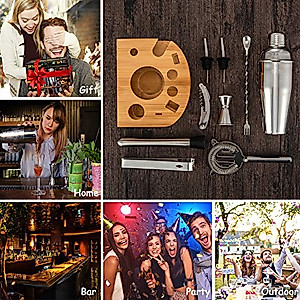 Cocktail Shaker Set with Stand | Perfect Bartender Kit for Home and Bar-Bar Tools Set: 24oz Martini Shaker, Muddler, Jigger, Strainer, Mixer Spoon, Tongs, Corkscrew, 2 Liquor Pourers, Recipes Cards