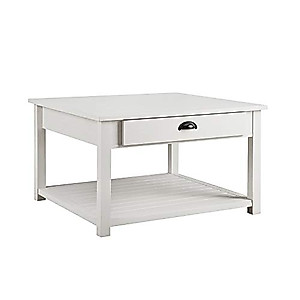 Walker Edison Modern Country Square Coffee Table Living Room Accent Ottoman Storage Shelf, 30 Inch, Brushed White
