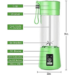 Portable Blender, Personal Mini Blender with 380ML for Smoothies and Shakes, USB Rechargeable Blender for Home, Kitchen, Office, Travel, Gym, Picnic