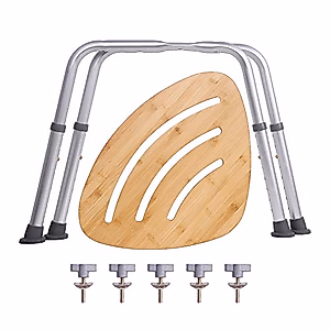 SUMGREEN Adjustable Bamboo Shower Seat, Waterproof Fanshaped Shower Stool for Elderly and Adults W/Slip-Resistant Rubber, 19.7" Lx 13.7" Wx （14"-20.7"） H (Wooden)