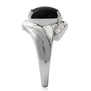 Silvershake Created Black Onyx and White Topaz 925 Sterling Silver Glamorous Ring Size 9