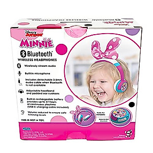 eKids Minnie Mouse Kids Bluetooth Headphones, Wireless Headphones with Microphone Includes Aux Cord, Volume Reduced Kids Foldable Headphones for School, Home, or Travel