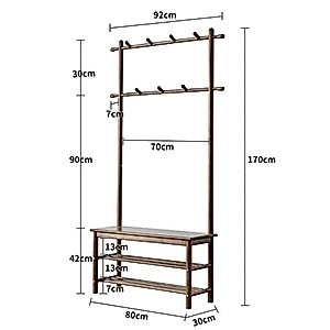 FOLREORP 3-in-1 Hall Tree Entryway Coat Rack solid wood Freestanding Coat Rack with Shoe Bench and Shoes Organizer Shelves Coat Tree Stand for Bedroom Foyer Entryway bench Hallway Living Room