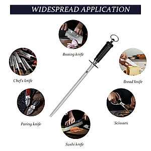 MITSUMOTO SAKARI 12 inch Japanese Diamond Honing Steel, Professional High Carbon Flat Knife Sharpener Rod, Kitchen Knife Sharpeners for Chef Knives, Honing Knife Blades, Pruning Shears