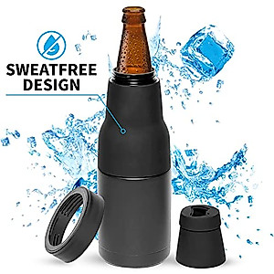 Malolu 4 In 1 Beer Can Cooler, Stainless Steel Double Wall Insulated Can Cooler for 12oz Cans & Beverage, Slim Freezable Vacuum Insulated Beer Bottle Cooler with Bottle & Can Opener