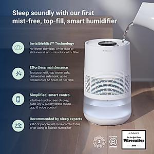 BLUEAIR Premium Smart Humidifier: 3.5L Dishwasher Safe Tank for Large Room, Better Sleep with Evaporative Tech, Auto & Night Mode, Easy Top Fill, Air Quality Insight with App, Touchscreen, 48-Hour run